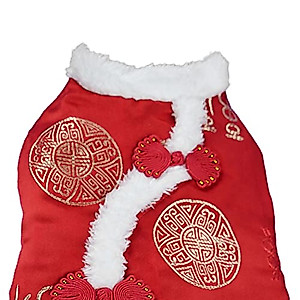 Dog Sweaters for Small Dogs,Kawaii Dog Clothes Chinese New Year Style for Small Dogs Girl and Boy,Dog Tang Suit New Year Tang Style Puppy Clothes Soft Warm Fleece Thickening for Winter,Autumn Dark Re