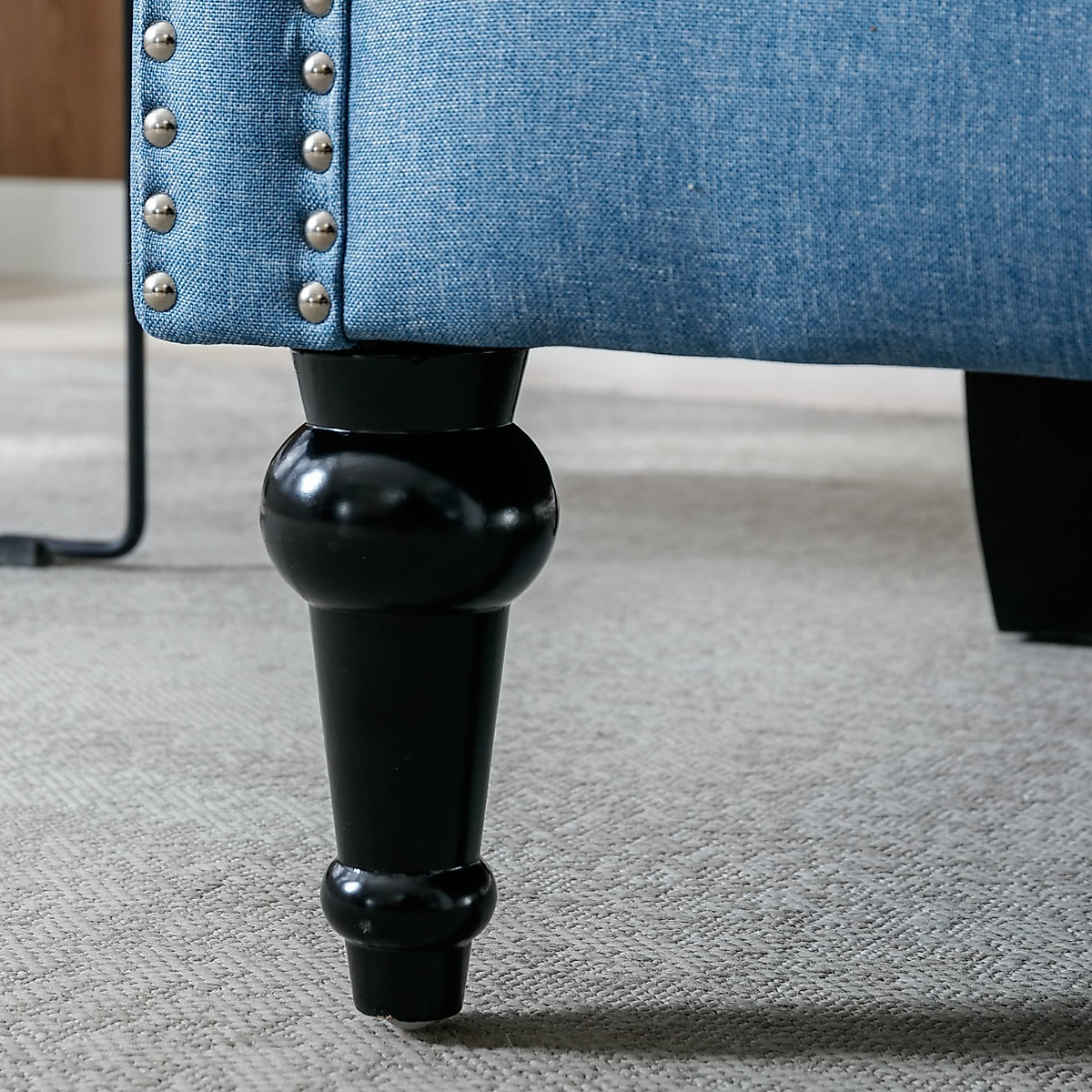 YISH W117081979 Modern Linen Accent Tufted Arm Chair with Thick Cushion and Wood Frame, Comfy Single Sofa with Armrest Backrest for Reading Bedroom Office Club, Blue