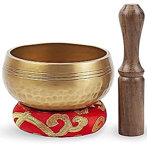 Tibetan Singing Bowl Set Bronze - Master Healing Grade - Pure Tone by Himalayan Bazaar (3.2 Inch, Gold)