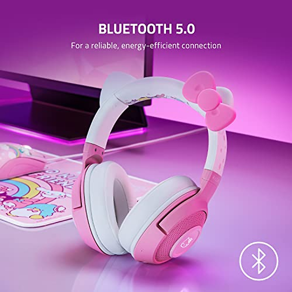 Razer Kraken BT Headset: Bluetooth 5.0-40ms Low Latency Connection & Friends Edition & DeathAdder Essential + Goliathus Medium Bundle: 6400 DPI Optical Sensor - 5 Programmable Buttons