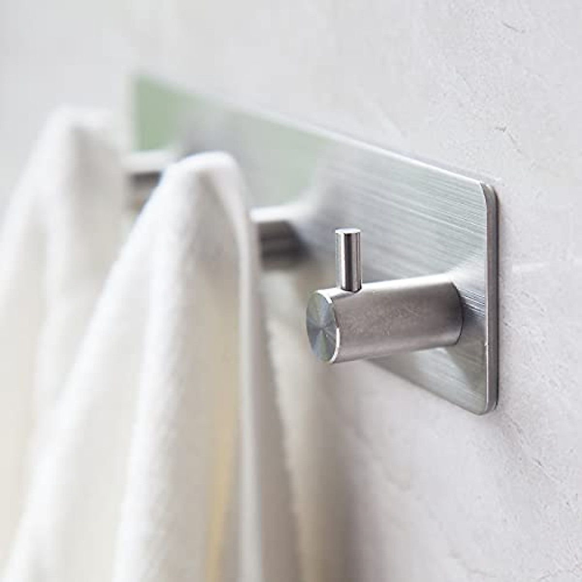 YENZEEN Adhesive Towel Hooks for Bathrooms Shower no Drill Heavy Duty Wall Hooks self Adhesive Towel Rack Stick On Wall Coats Hooks Brushed Nickel Adhesive Hanger for Kitchen,Door,Key,3 Hooks Silver