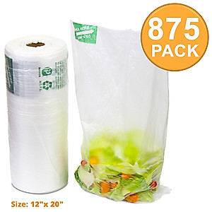 875 Ct 12"x 20" Large Plastic Produce Bag Roll, US Made HDPE, Durable Clear Food Storage Saver for Fruit Vegetable Bakery Snack Grocery Bags