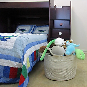 Cotton Rope Storage Basket - XXL Basket 20"X14", Large Decorative Baskets for Blankets in Living Room,Throw Blanket Basket, Large Blanket Basket for Living Room, Off White-Brown Stitches