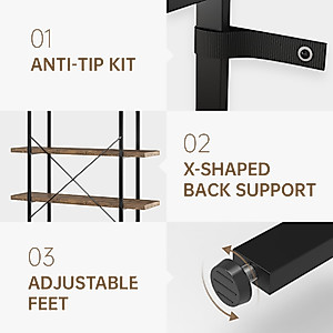 OtterOasis Bookshelf, 4 Tier Book Shelf, Industrial Bookcase for Home and Office, 47" Length Wide Wood Standing Bookshelf Display Open Shelving Rack, Rustic Horizontal Shelves for Living Room Bedroom