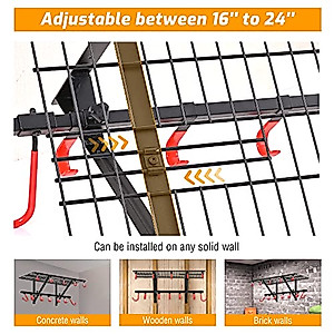 PLKOW Garage Wall Shelving 2-Pack Includes Bike Hooks, Sturdy Adjustable Garage Shelving Wall Mount Garage Wall Organizer (Black, 2-Pack)