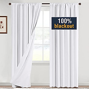H.VERSAILTEX 100% Blackout White Curtains 96 Inches Long Full Light Blocking Curtain Draperies with Soft White Coating for Bedroom Living Room Thermal Insulated Window Treatment Set of 2 Panels
