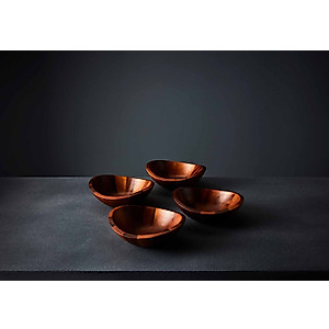 nambe Braid Salad Bowls | Set of 4 | Individual Vegetable Prep Bowls | Serve Condiments, Dip, Sauce, Nuts, Olive, Salsa | Made of Acacia Wood | Designed by Sean O’Hara