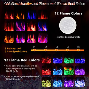 COSTWAY 42-Inch Wide Electric Fireplace, 3.19-Inch Deep Ultra-Thin Wall-Mounted and Recessed Fireplace Heater, Decorative Crystal Included, 12 Flame Color, Remote Control and Smart APP Control, 1500W