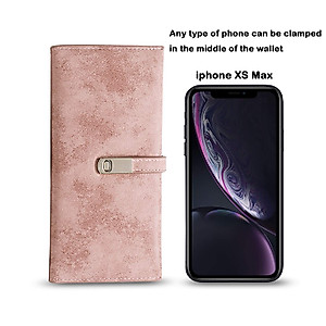 AOXONEL Womens Slim Wallet RFID Ladies Wallets Long Bifold Thin Skinny,Magnetic Closure (Pink)