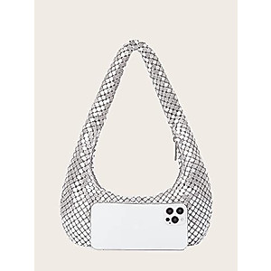 JYG Hobo Bag for Women Shiny Evening Handbag Fashion Designer Purses for Travel Vacation 2023 (Silver)