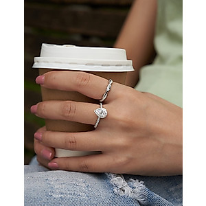 Oivley 2CT Pear Shaped Engagement Rings for Women Teardrop Sterling Silver Rings with 18K White Gold Plated Cubic Zirconia Wedding Rings for Women Promise Rings for Her-70