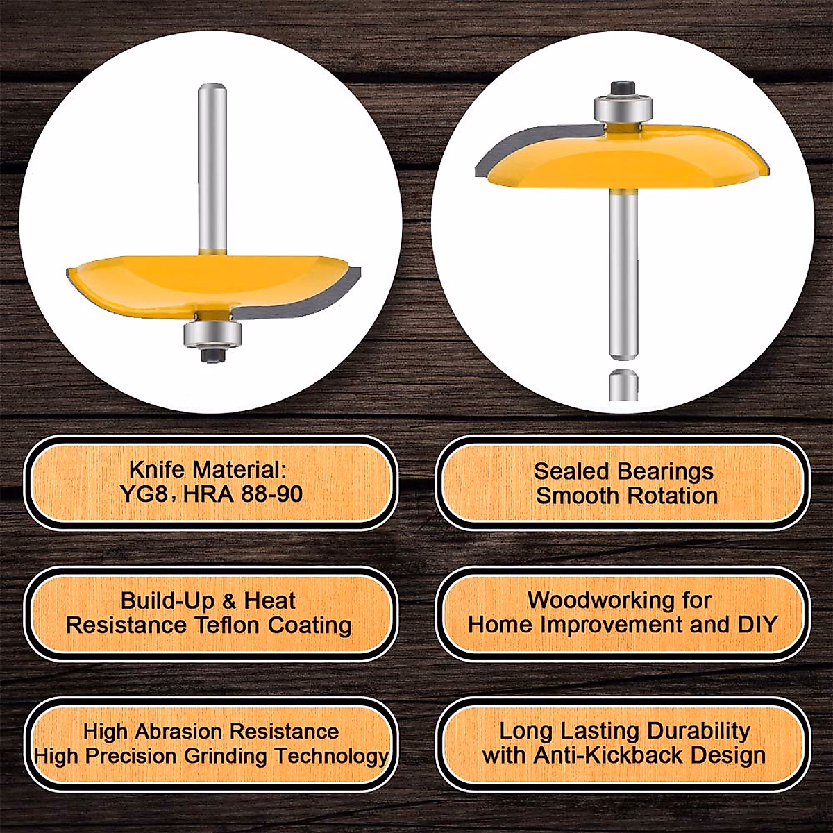 LEATBUY-TECH LEATBUY Router Bits 3 PCS Router Bit Set,1/4-Inch Shank Round Over Raised Panel Cabinet Door Ogee Rail and Stile,Woodworking Wood Cutter,Wood Milling Tool(1/4 Single)