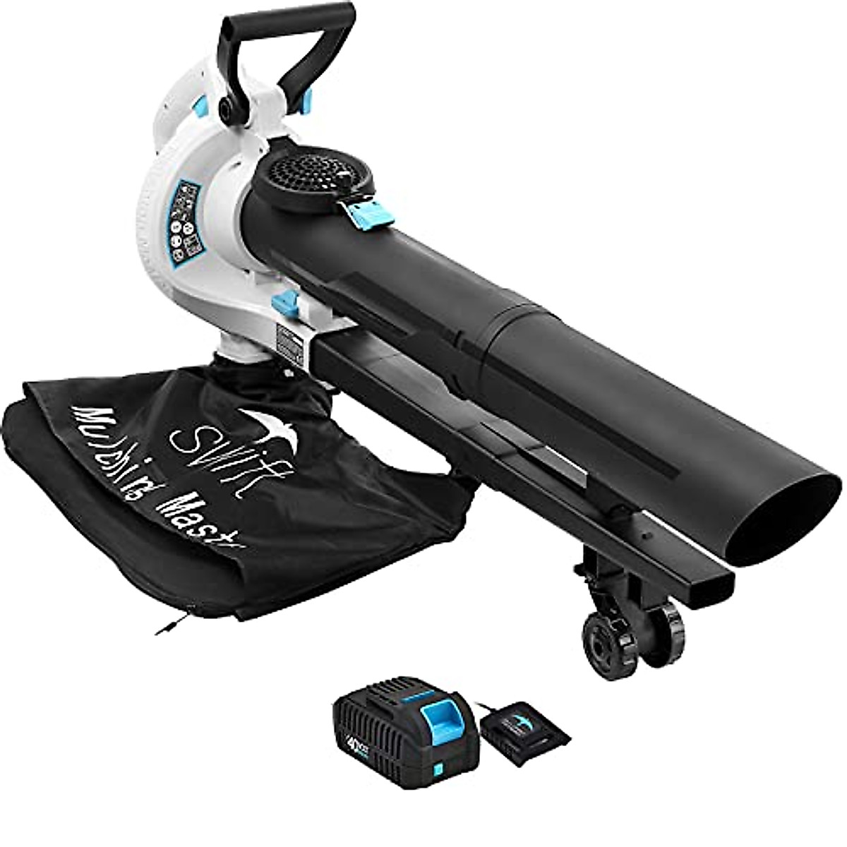 3 in 1 Cordless Leaf Blower Vacuum and Mulcher, 40V Handheld Battery Garden Blower/Vacuum and Shredder with 12L Collection Bag, Wheeled, 35:1 Shredding Ratio, Battery & Charger Included