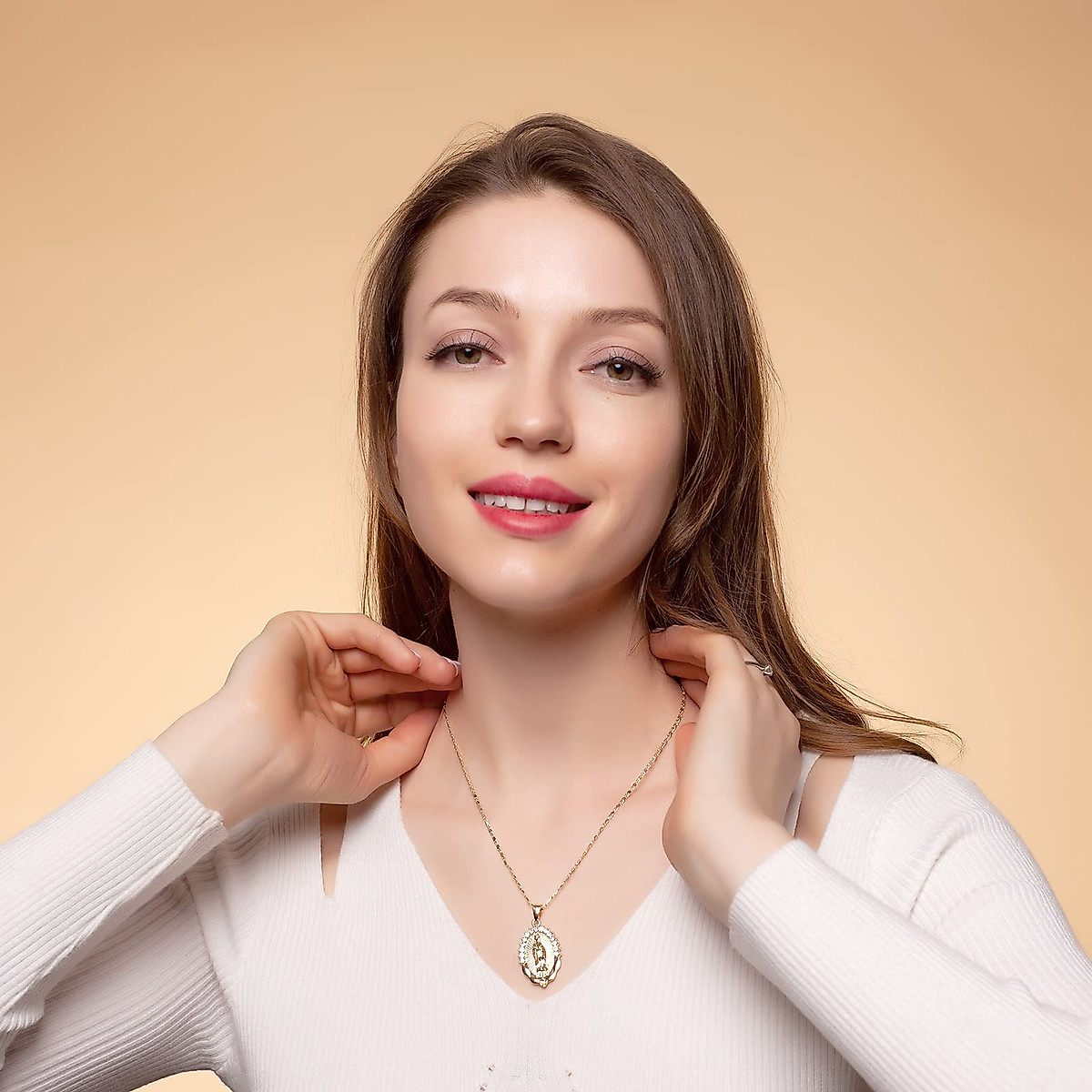 AOASK Women Crystal Rhinestone Christian Jewelry Virgin Mary Pendant Necklace