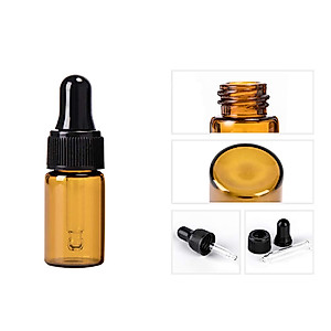 MOTZU 50 Pack 0.1oz(3ml) Amber Glass Dropper Bottles, Refillable Empty Bottle for Essential Oils, Cosmetics, and Cooking, with Glass Eye Dropper and Cap