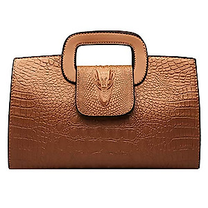 ZLMBAGUS Women Vintage Flap Tote Top Handle Satchel Handbags PU Leather Clutch Purse Alligator Print Casual Messenger Shoulder Crossbody Bag Z-Brown