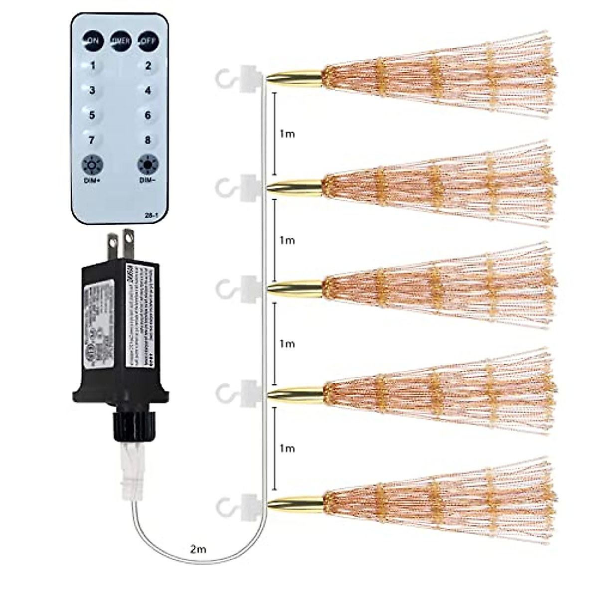PXBNIUYA 5 Pack 1000LED Plug in Starburst Sphere Lights,Firework Lights 8 Modes Dimmable Remote Control Waterproof Hanging Fairy Light, Copper Wire Lights for Patio Party Tent Christmas (Warm White)