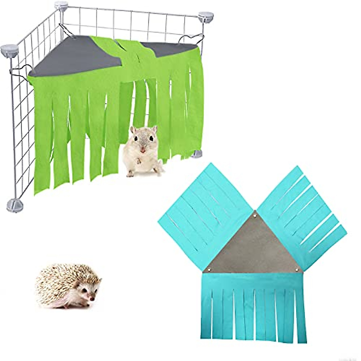 JCOLUSHI 3 Sides Small Animal Corner Hideout, 2Pcs Guinea Pig Hideout, Corner Fleece Forest Hideout for Guinea Pigs, Ferrets, Chinchillas, Hedgehogs, Hamster, Dwarf Rabbits, Grey, Blue, Grey, Green