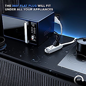 Maximm Cable 10 Ft 360° Rotating Flat Plug Extension Cord/Wire, 16 AWG Multi 3 Outlet Extension Wire, 3 Prong Grounded Wire - White - UL Certified