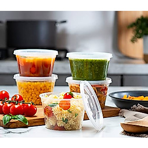 Elegant Disposables 16 OZ - 24 Sets Plastic Deli Food Storage Containers with Airtight Flexible Lids Microwavable, Leak Free, Washable, Freezer Safe.