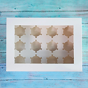 ONE MORE 15-Pack White Cupcake Boxes 12 Holders Cake Carrier Food Grade Pop-up Bakery Boxes 13.8 x 9.5 x 4inch with Inserts and PVC Windows Fits 12 Cavity Cupcake Pack of 15