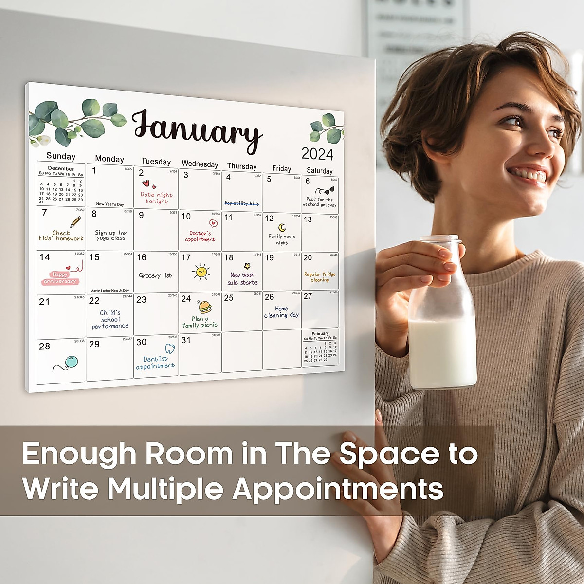 Aesthetic Magnetic Calendar For Refrigerator, Fridge Calendar Runs From January 2024 Until June 2025, 18 Monthly Refrigerator Calendar With Greenery Designs for Easy Organizing - Nature