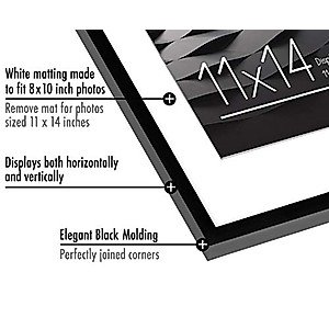 Americanflat 11x14 Picture Frame in Black - Thin Border 8x10 Picture Frame with Mat or 11x14 Frame Without Mat - Shatter Resistant Glass - Horizontal and Vertical Formats for Wall