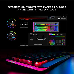 Thermaltake Level 20 RGB Titanium Aluminum Gaming Keyboard Cherry MX Blue Switches, 16.8M Color RGB, 32 Color Zone Options, Alexa Voice Control & Razer Chroma Sync Compatible, KB-LVT-BLSRUS-01