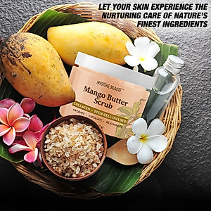 Mango Butter Body Scrub with Collagen and Stem Cells 12 oz - Exfoliating Salt Scrub for Cellulite - Deep Cleansing for Acne, Scars, Wrinkles - Moisturizes Skin