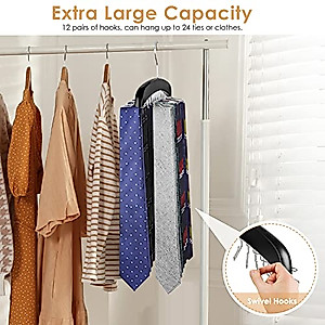 Tank Top Hanger Space Saving - Fitnice Bra Hanger for Closet Organizer with 360° Rotating 24 Foldable Metal Hooks Bra Organizer Wooden Tie Storage Rack for Camisoles, Bras, Belts, Scarfs 2Pack