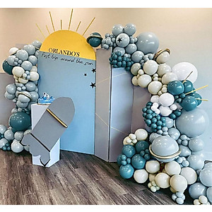 Dusty Blue Balloon Garland - Double Stuffed Blue Sand White Balloon Arch Different Size for Baby Shower Bridal Shower Birthday Wedding Boho Graduation Party Decoration