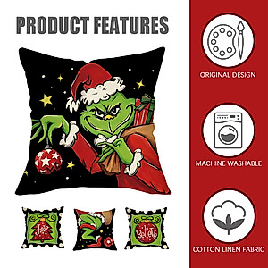 Fahrendom Merry Christmas Decorative Throw Pillow Covers 18 x 18 Set of 4, Xmas Pine Tree Ornament Joy Believe Porch Outdoor Pillowcase, Black Green Polka Dot Winter Holiday Cushion Case Home Decor