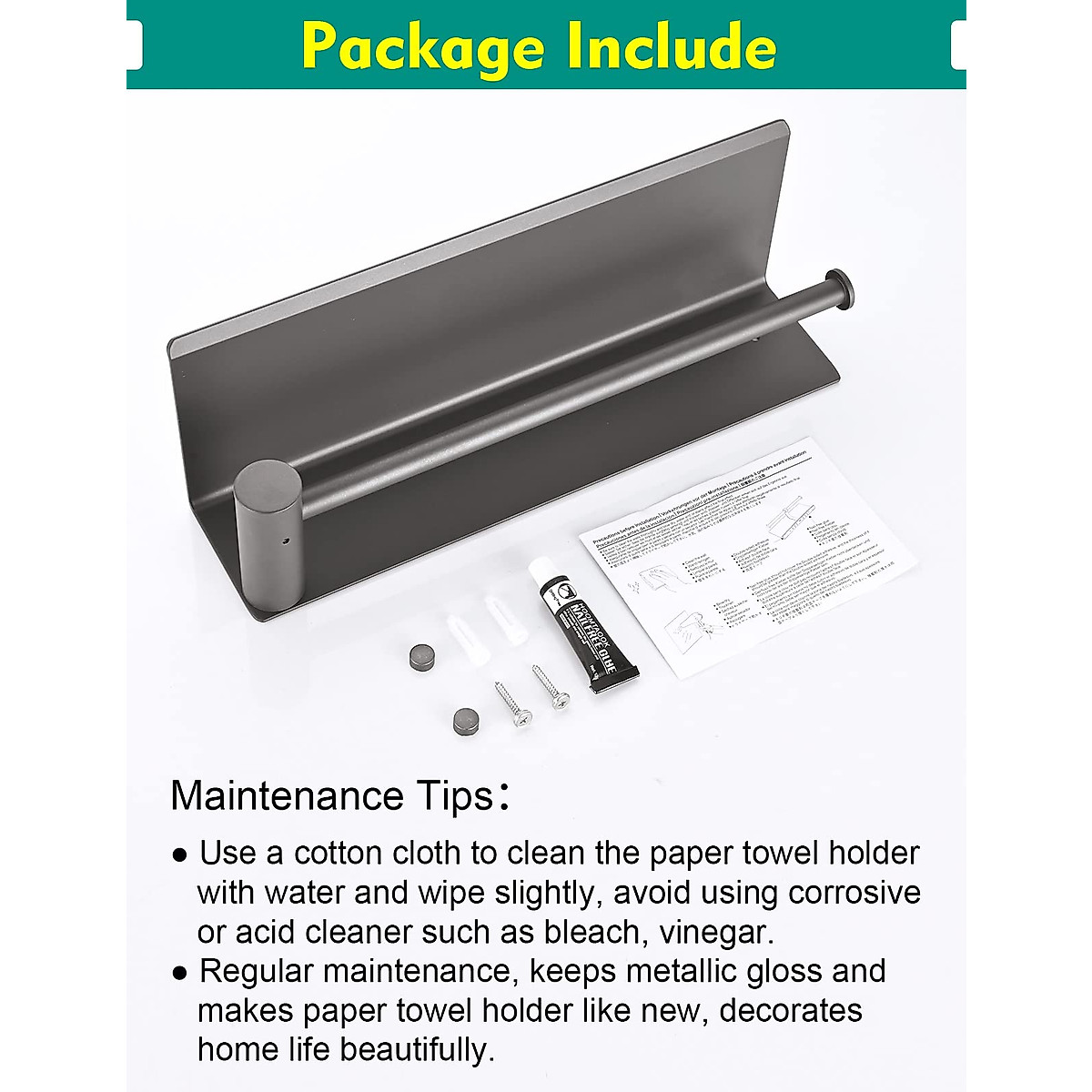 Paper Towel Holder for Kitchen - TDYU Wall Mount Paper Towel Holder with Shelf Under Cabinet, Rustproof Aluminum, Lightweight but Durable, Both Available in Adhesive & Screws (Gray)