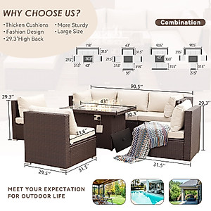 NICESOUL® High-Classed Extra Large Modern Patio Furnitures Outdoor Sectional Sofa Sets Steel Frame Approved Aluminum Propane Fire Pit Table 55000 BTU Espresso Color Porch Wicker Set