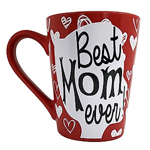 KINREX Best Mom Ever Mug – Valentines Day Gifts Mothers Day Gifts Coffee Cup for Women, Mother, Grandmother, Parent, Gift for Christmas, Birthday, Thanksgiving, Red, 12 oz. Novelty Tea Cups
