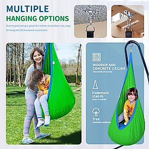 OUTREE Kids Pod Swing Seat, Cotton Child Hammock Swing Chair, Sensory Swing for Indoor and Outdoor Use, Green and Blue