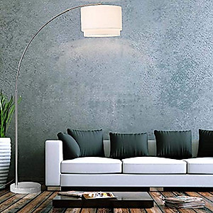 Major-Q Modern 81" Arc Tall X-LARGE Living Room-Stand Up Arching Drum Shade Large Floor Lamp with Real Marble Base for Bedrooms-Corner Lamp for Office Lighting (White)