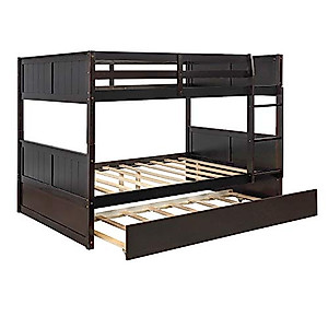 MERITLINE Full Over Full Bunk Bed with Trundle, Wood Bunk Bed with Twin Size Trundle, for Kids Teens Adults (Espresso)