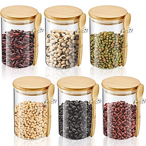 Tessco 6 Pcs Glass Jar with Lid and Spoon Airtight Coffee Candy Jar Glass Storage Containers with Lids Scoops Spice Jars with Bamboo Lids Food Storage Sugar Canisters for Kitchen Organization, 17 oz