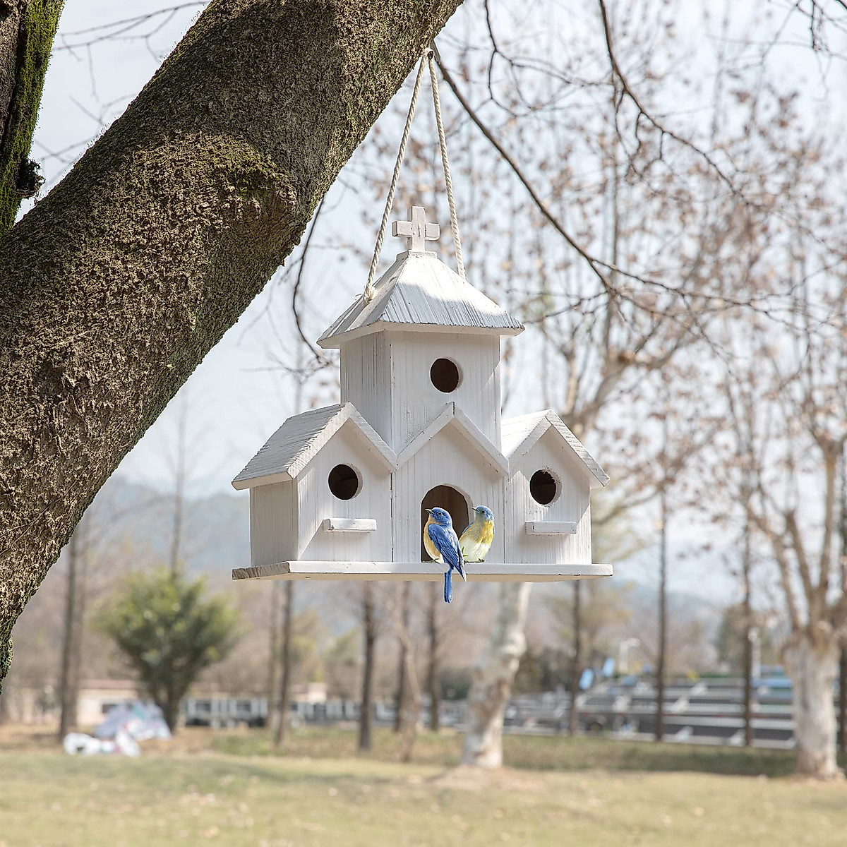 HHWODB Birdhouse Premium Bluebird Houses for Outside, Attract Beautiful Birds to Your Garden and Yard - Durable Outdoor Birdhouses 4 Hole Bird Houses for Outside Hanging