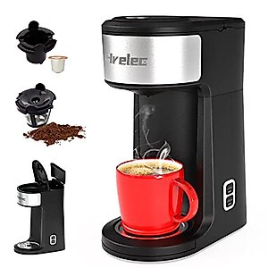 2-Way Single Serve Coffee Maker Brewer for Capsule and Ground Coffee, Mini Coffee Machine with Self-Cleaning Function and 8-14 oz Brew Size
