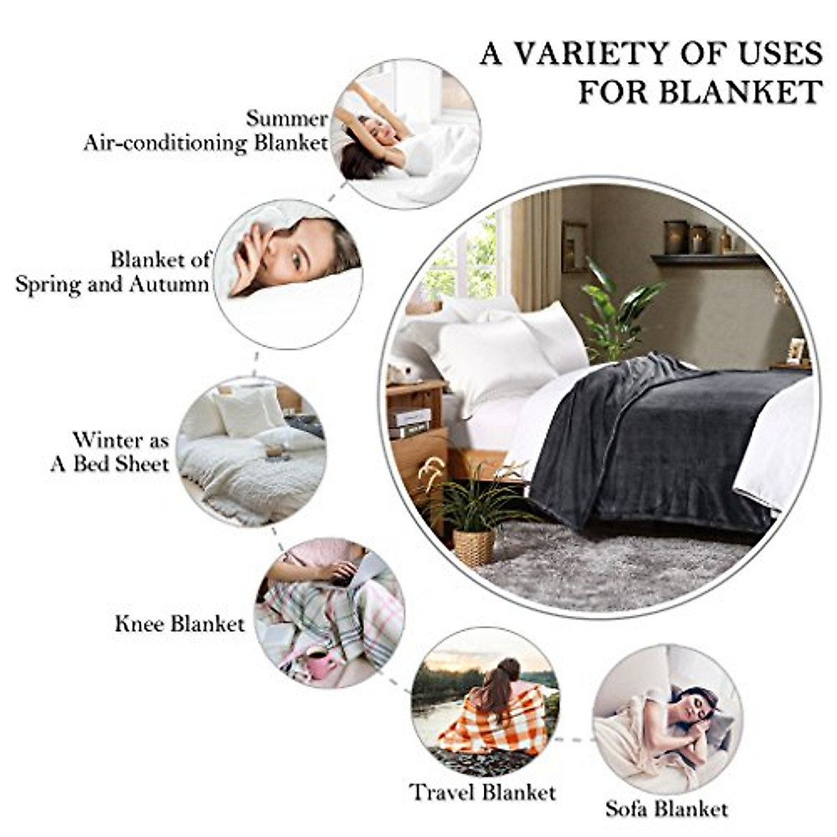 HYSEAS Flannel Fleece Throw Blanket Dark Grey - Super Soft Plush Microfiber Solid Blanket for Couch, Bed, Chair, Sofa - Fuzzy Cozy Lightweight - 50x60 Inch