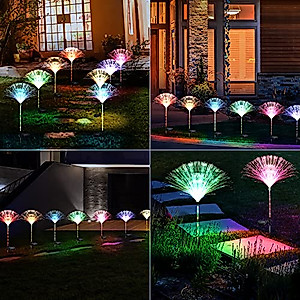 ODEETRONIC Solar Garden Lights Outdoor, 7 Color Changing Solar Powered Optical Fiber Lights, Waterproof Solar Flower Lights, Landscape Solar Stake Lights for Yard Pathway Patio Lawn Decor, 4 Pack