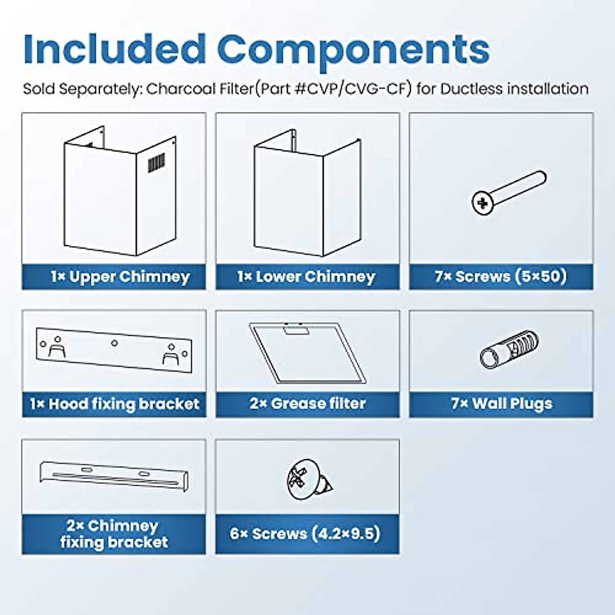 COMFEE' CVP30W6AST Ducted Pyramid Range 450 CFM Stainless Steel Wall Mount Vent Hood with 3 Speed Exhaust Fan, 5-Layer Aluminum Permanent Filters, Two LED Lights, Convertible to Ductless, 30 inches