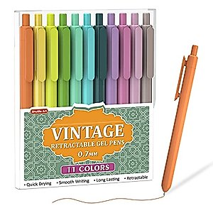 Shuttle Art Colored Retractable Gel Pens, 11 Vintage Ink Colors, Cute Pens 0.7mm Medium Point Quick Drying for Writing Drawing Journaling Note Taking School Office Home