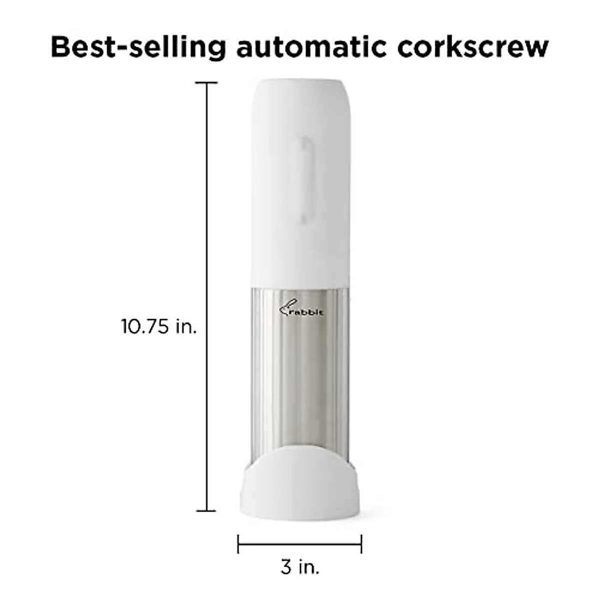Rabbit Compact Electric Corkscrew Wine Bottle Opener (White), 10.75 inches