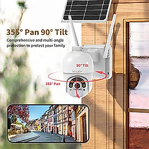 SOLIOM Solar Security Camera Outdoor,WiFi Wireless Battery Powered Rechargeable Home Camera with Panel,Spotlight Color Night Vision and PIR Motion Detection,Siren,2-Way Audio,Cloud Storage/SD S800C