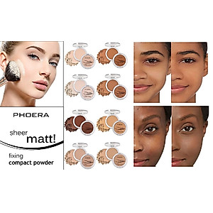 AQUAPURITY - PHOERA Sheer Matte Fixing Powder Makeup Base Fixer Setting Powder Foundation Fixing Compact Pressed Powder Long Lasting Make Up Fixer Skin Vitamin E Beauty Blender (201 Translucent)