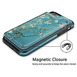 Hoofur iPhone SE 2022 Case, iPhone SE 2020 Case, Slim Fit Premium Leather iPhone 7 Wallet Cases Card Slots Shockproof Folio Flip Protective Defender Shell for iPhone 7/8/SE (Almond Blossom)