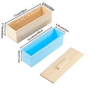 3 Packs 42oz Silicone Soap Moulds, Rectangular Soap Mould kit with Wooden Box and Covers, Flexible DIY Mould kit Supplies for Soap Making, Blue